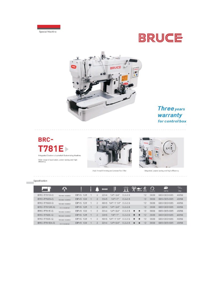 Bruce 781e Button Hole Machine | PDF
