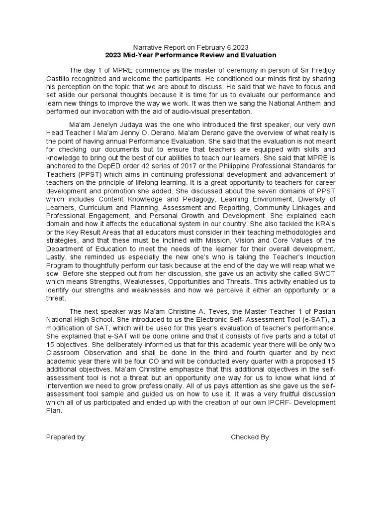 Day 1 MPRE Narrative Report | PDF | Teachers | Learning