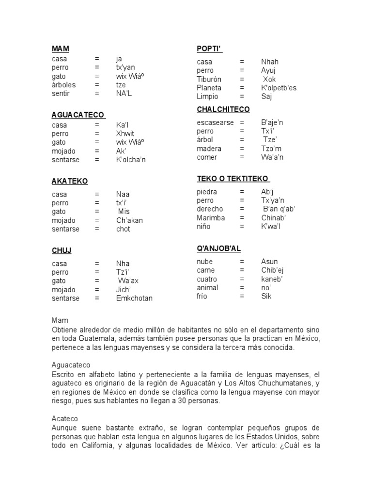 Idiomas y Vocabulario en Huehuetenango | PDF | Pueblos indígenas de ...
