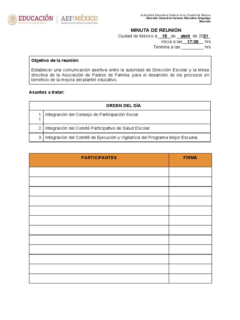 Formato de Minuta de Reunión 09DPR3240H | PDF