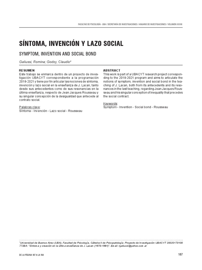 Sintoma, Invencion y Lazo Social - Galiussi | PDF | Jacques Lacan ...