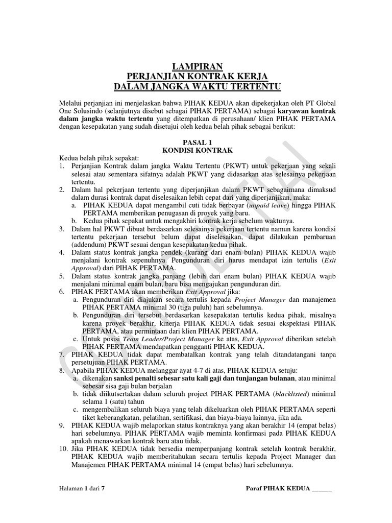 Lampiran Kontrak Kerja G1 2022 | PDF