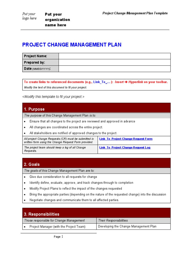Project Change Management Plan Template | PDF
