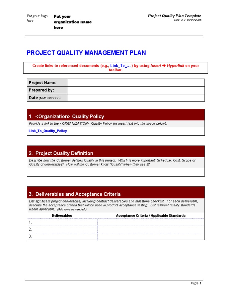 Quality Plan Template | PDF | Quality Assurance | Specification ...