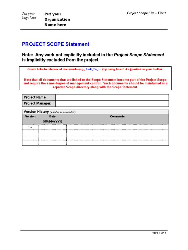 Scope Statement Template | PDF | Computing
