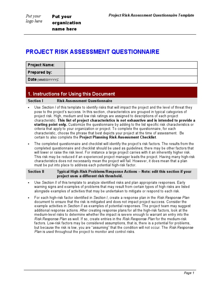 Risk Assessment Questionnaire Template | PDF