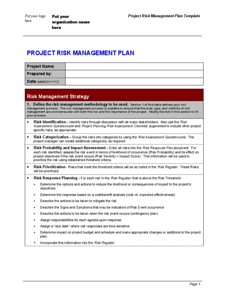 Risk Management Plan Template | PDF | Risk Management | Risk