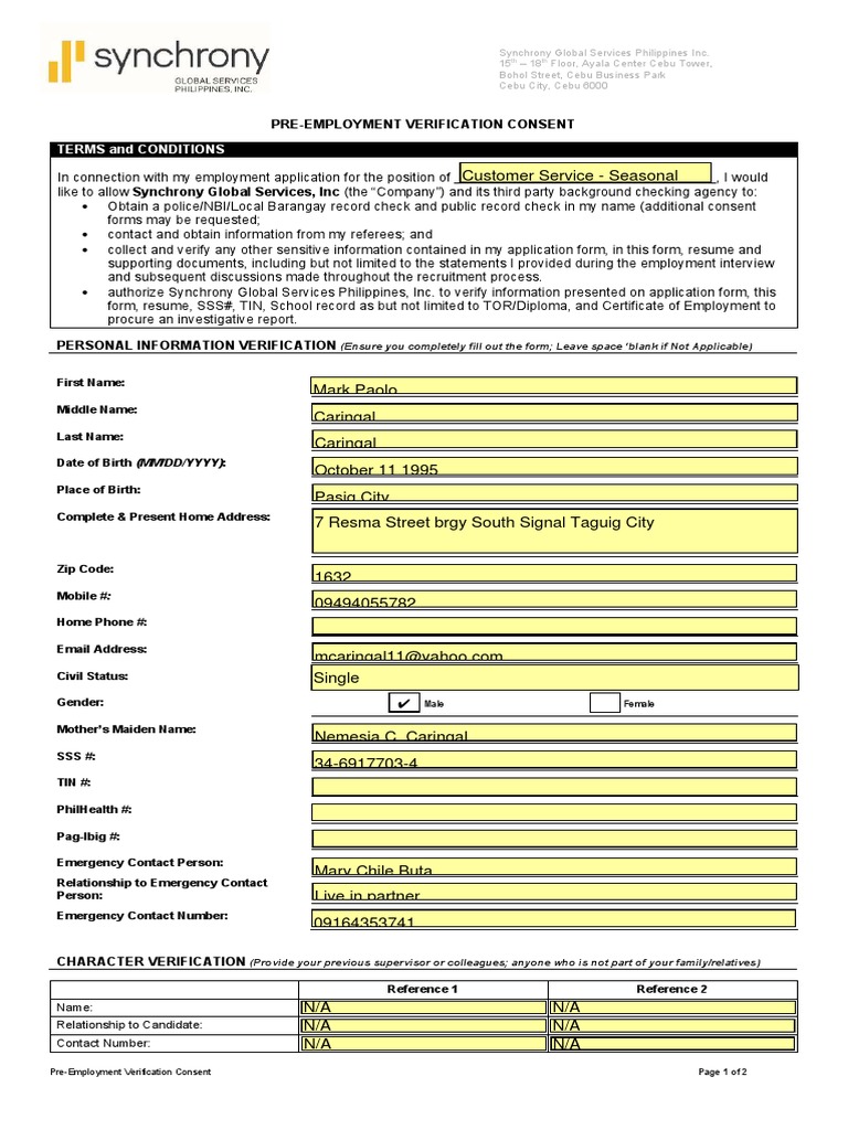 Caringal, Mark Paolo - Consent Form 2 | PDF