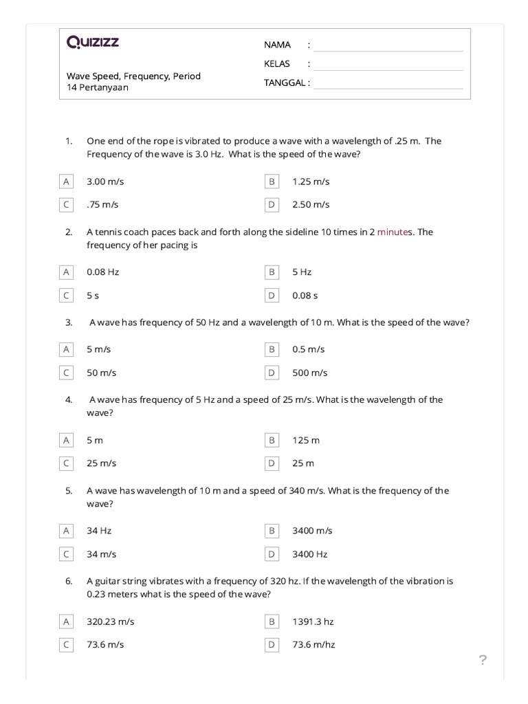 Wave Speed, Frequency, Period | PDF | Frequency | Wavelength
