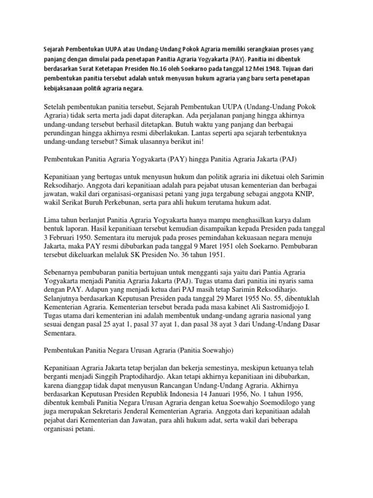 1 Sejarah Pembentukan UUPA Atau Undang | PDF | Politik