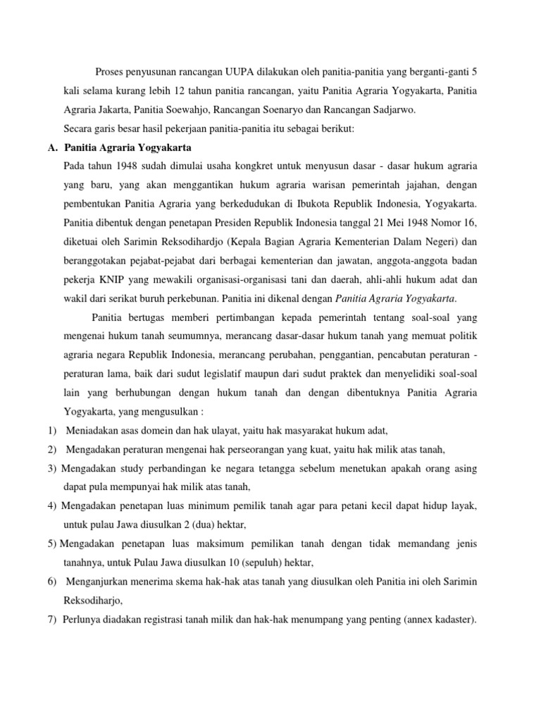 Proses Penyusunan Rancangan UUPA Dilakukan Oleh Panitia | PDF | Hukum