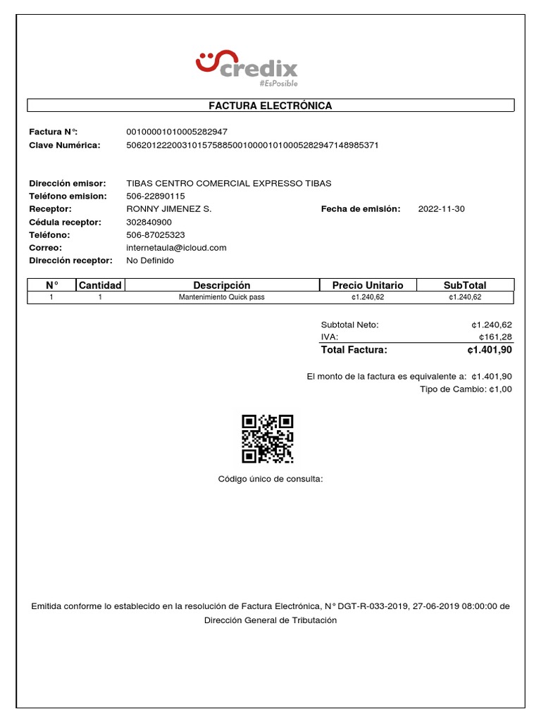 Factura Electrónica: Factura N°: Clave Numérica | PDF