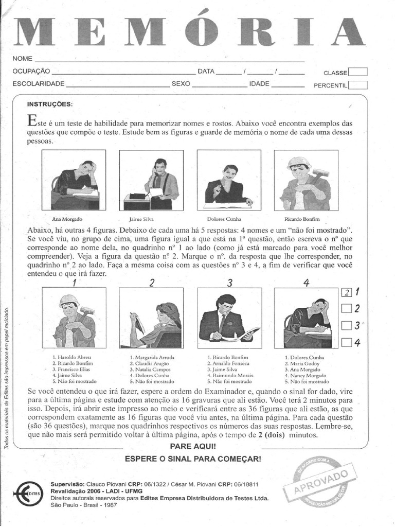 Teste Memória Rosto | PDF