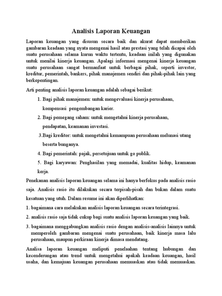 Analisis Laporan Keuangan (ALK) | PDF | Bisnis | Pengelolaan Keuangan & Uang