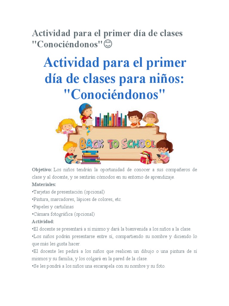 Actividad para El Primer Día de Clases | PDF