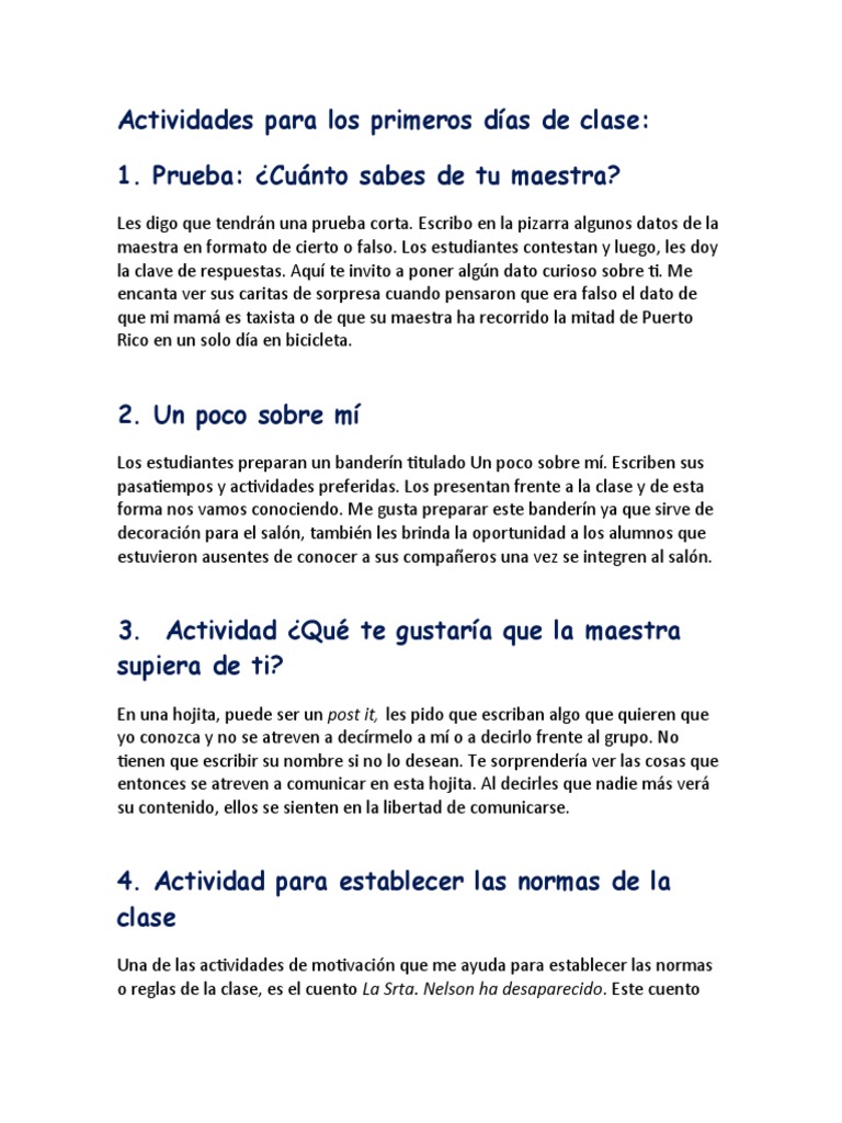 Actividades para Los Primeros Días de Clase | PDF | Salud y bienestar