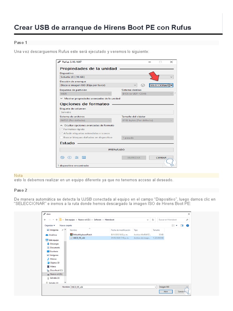 Crear USB Hirens Boot PE con Rufus | PDF