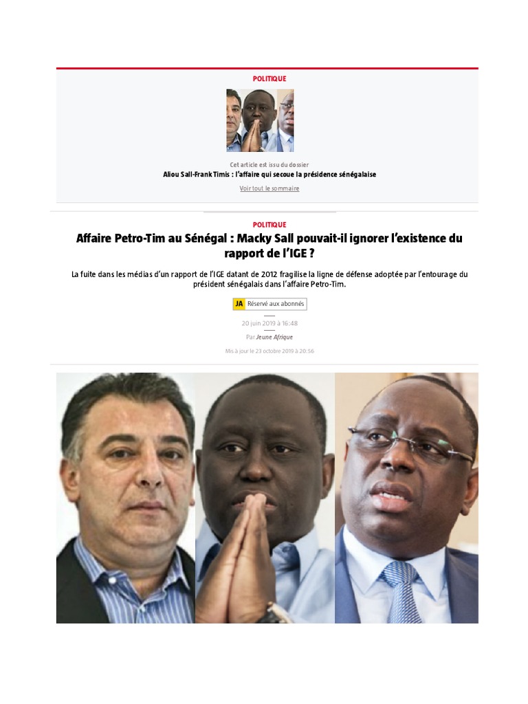 Affaire Petro-Tim : Macky Sall et l'IGE | PDF | Politique