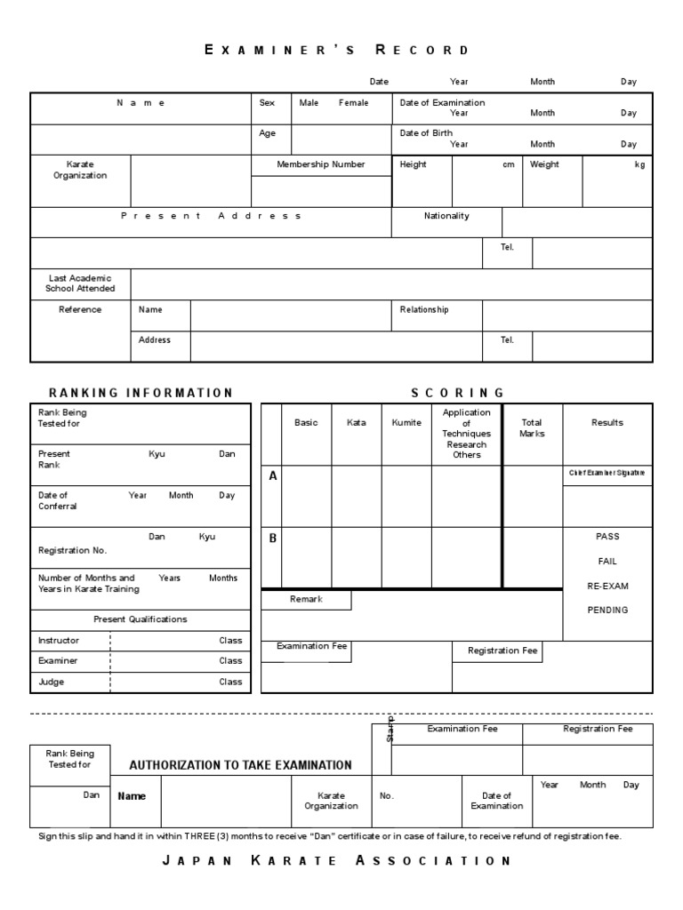 Dan Exam Record | PDF | Karate | Japanese Martial Arts