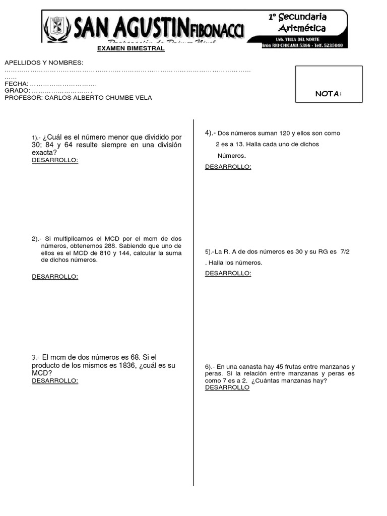 E.bimestral Aritmetica Rimero de Secund | PDF