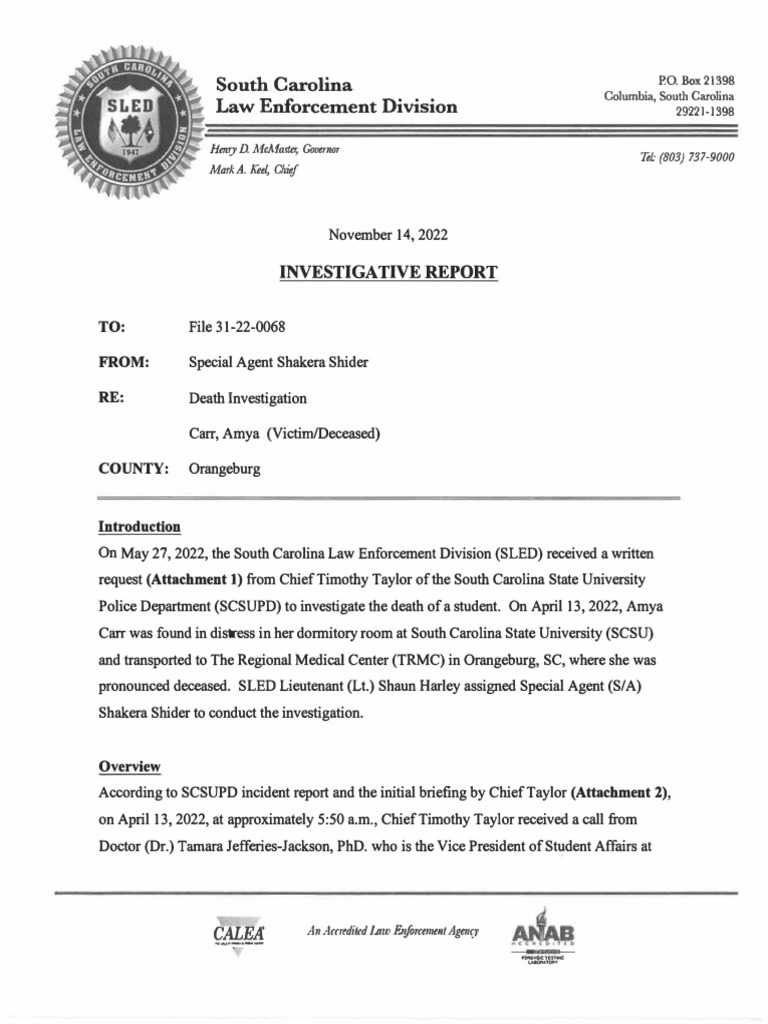 SLED Investigative Report | PDF | Autopsy