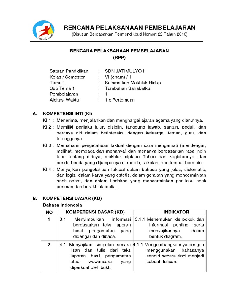 RPP ADIWIYATA - Kelas 6 - IPA - Penanaman Dan Pemeliharaan Pohon ...