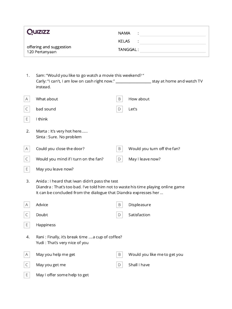 120 Dialogue Questions on Suggestions | PDF
