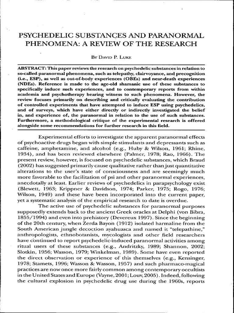 Psychedelic Substances and Paranormal Phenomena - A Review of The ...
