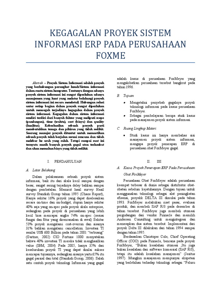Kegagalan Proyek ERP FoxMeyer: Analisis Data | PDF