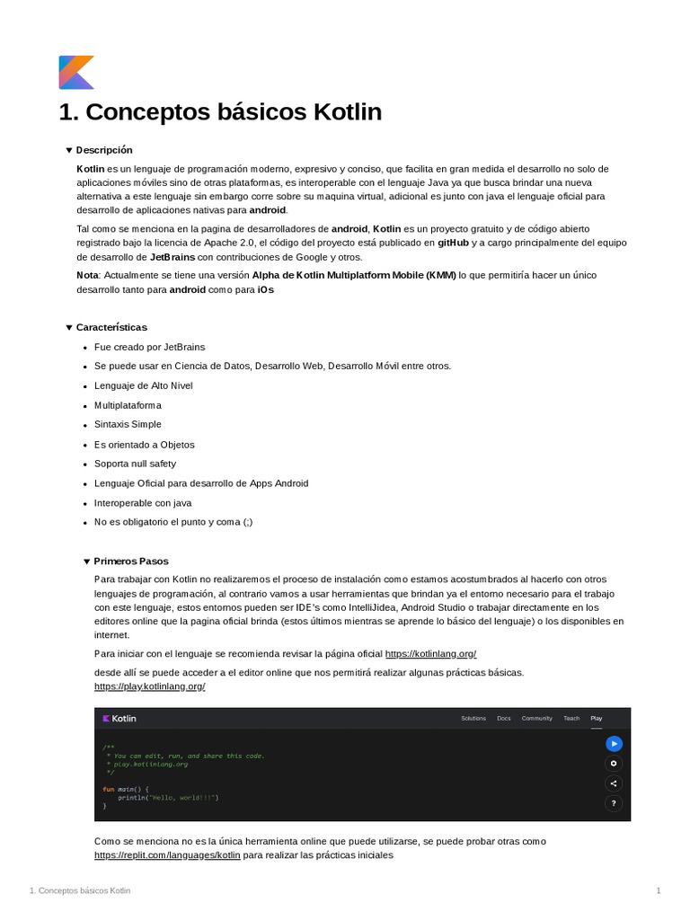 Conceptos Bsicos Kotlin | PDF | Tipo de datos | Lenguaje de programación