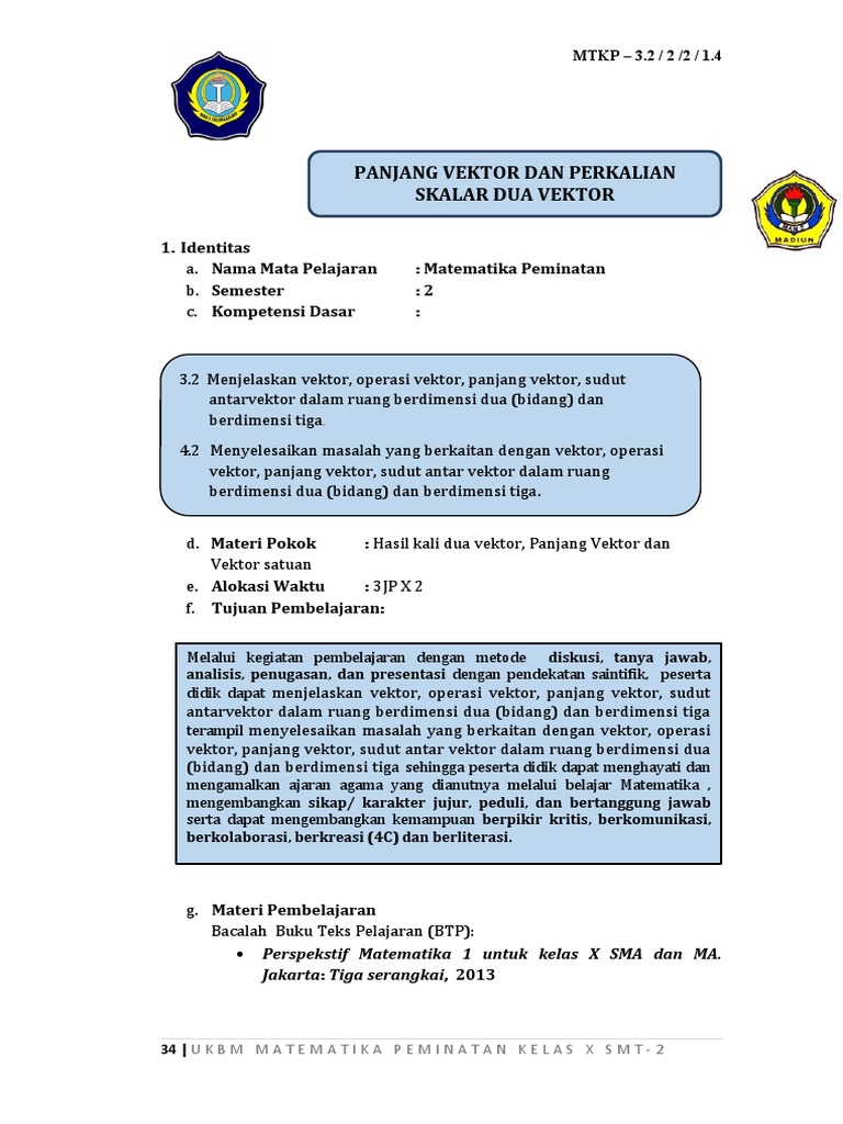 4 UKBM - MTKP Hasil Kali, Panjang Vektor Dan Vektor Satuan | PDF