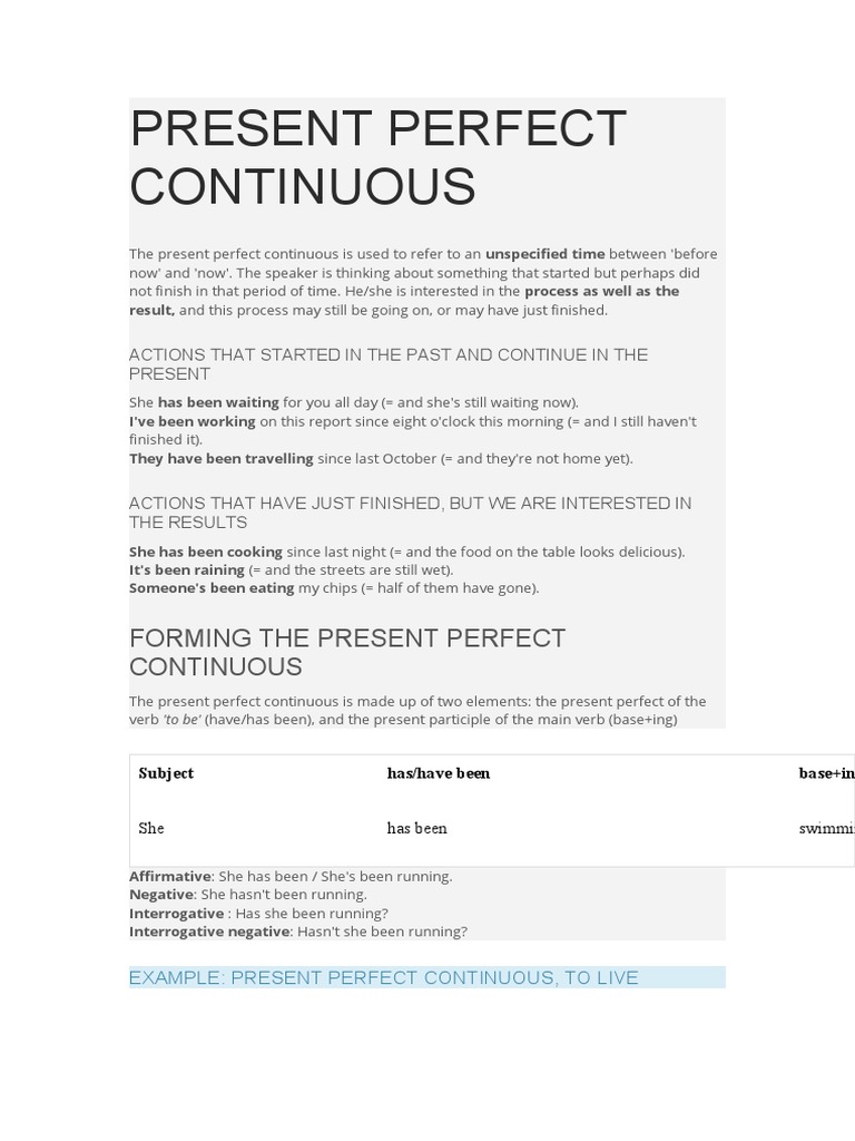 Present Perfect Continuous | PDF | Linguistics | Cognitive Science