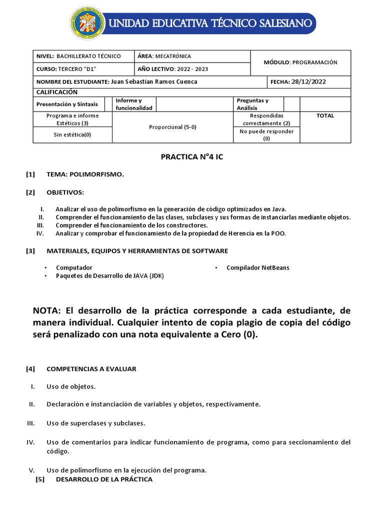 RamosJuan Informe 3D1 | PDF | Objeto (informática) | Java (lenguaje de ...