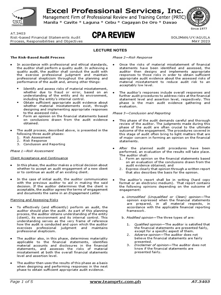 AT.3403 - Risk-Based FS Audit Process | PDF | Financial Audit | Audit