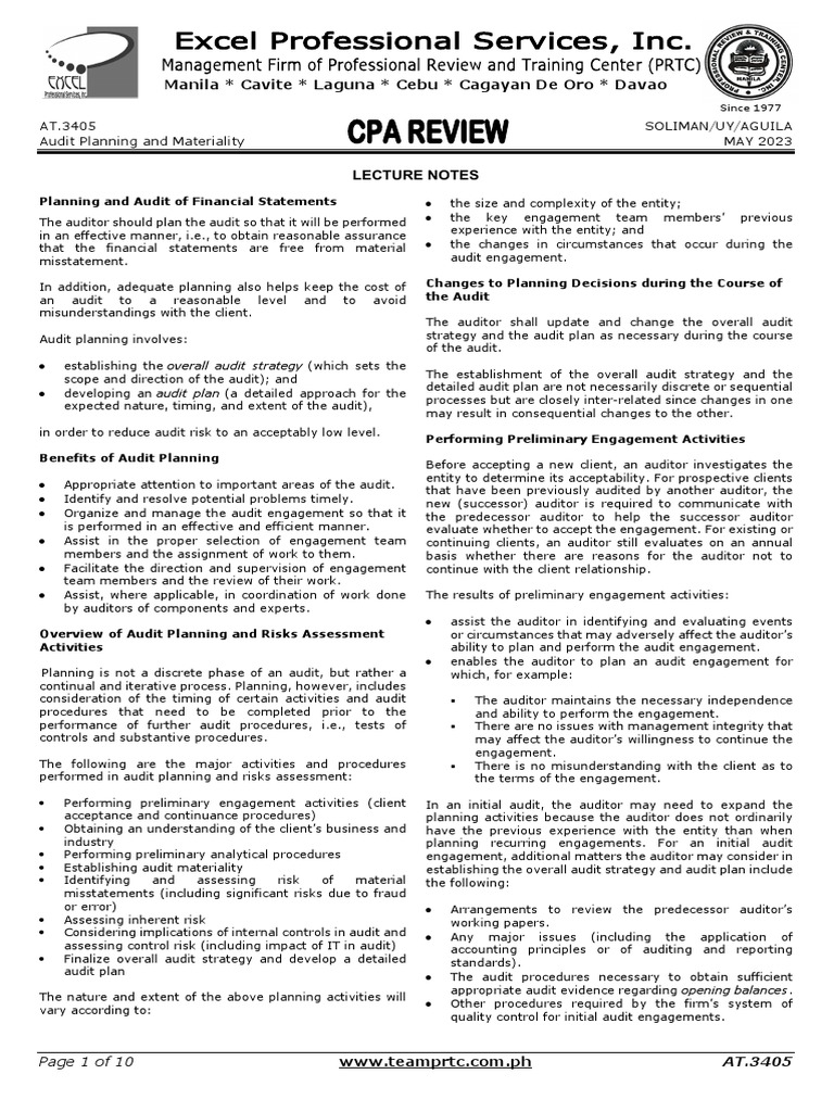 Manila-Cebu-Davao Audit Planning | PDF | Financial Audit | Audit