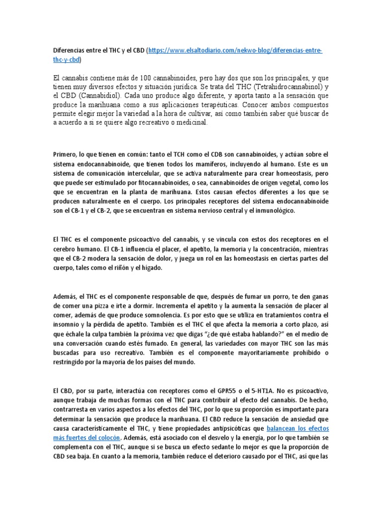 Diferencias Entre El Thc Y El Cbd Pdf Cannabis Droga