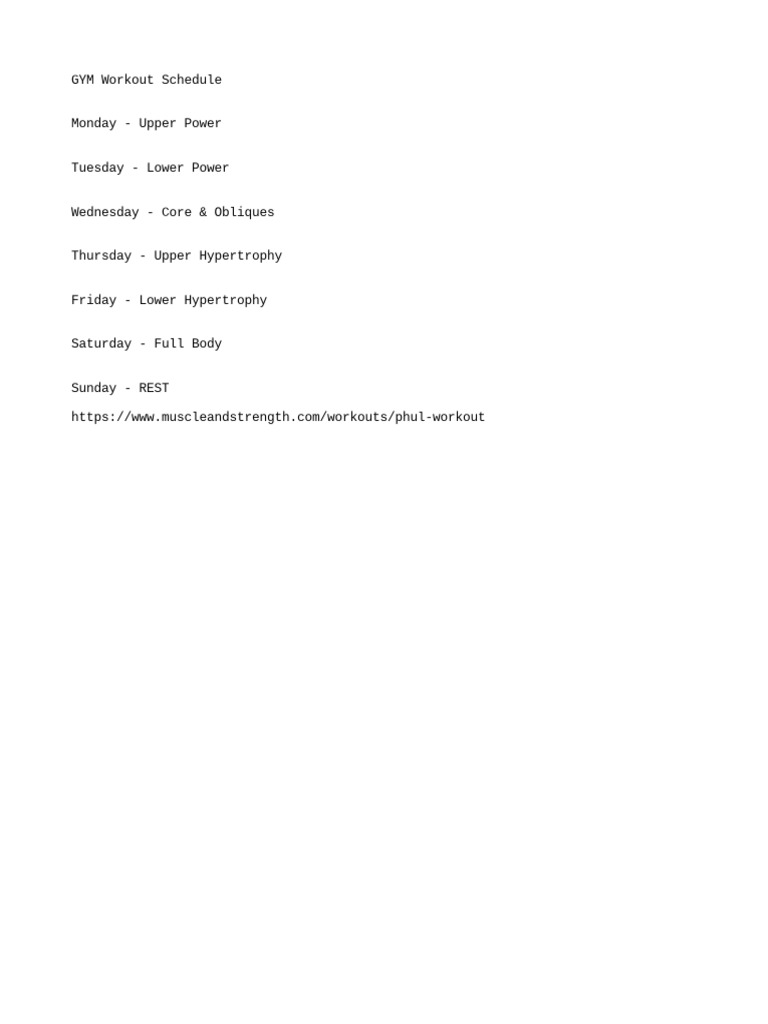 GYM Workout Schedule | PDF