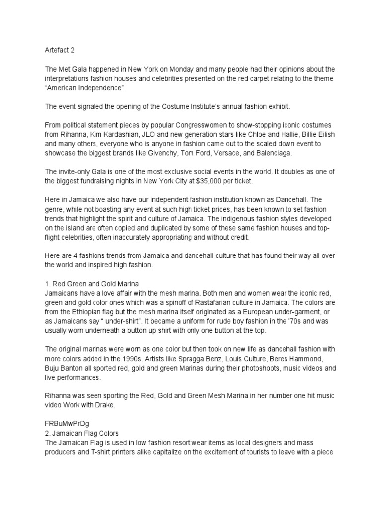 Artefact 2 | PDF | Jamaica | Fashion