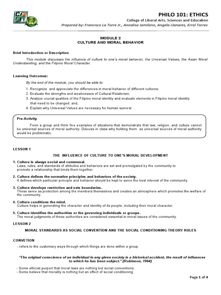 Philo101. Ethics Module 2 | PDF | Morality | Relativism