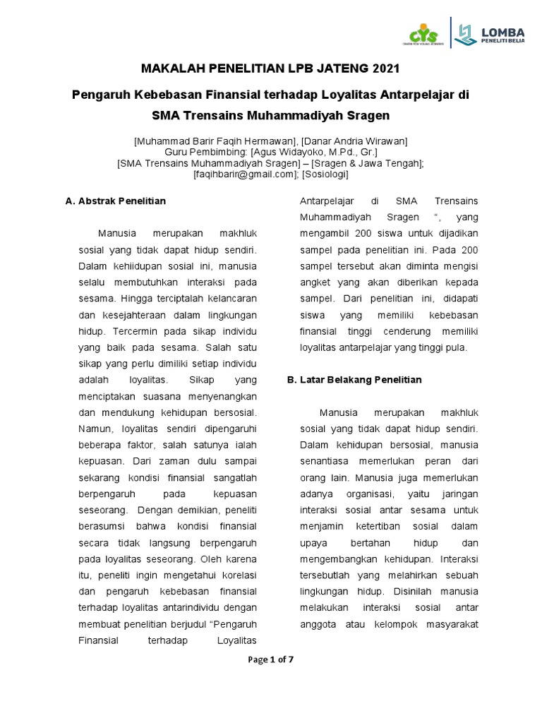 LPB Jateng 2021 Format Makalah Penelitian | PDF | Kesehatan Holistik | Sains & Matematika