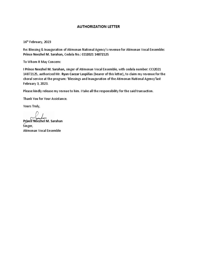 Authorization Letter | PDF