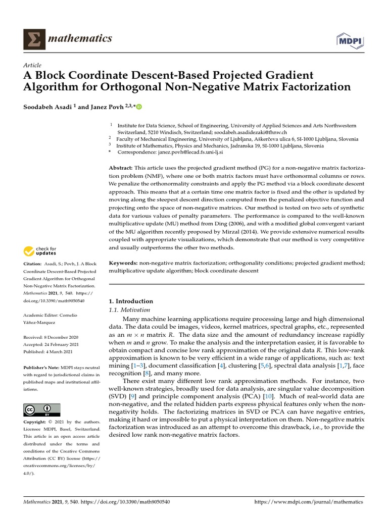 A Block Coordinate Descent Based Projected Gradientalgorithm For