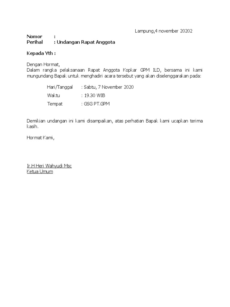 Undangan Rapat Anggota | PDF