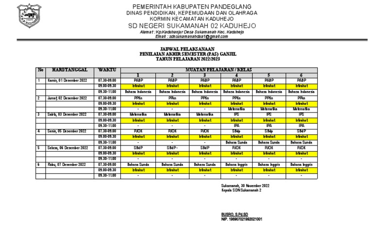Jadwal Pas | PDF