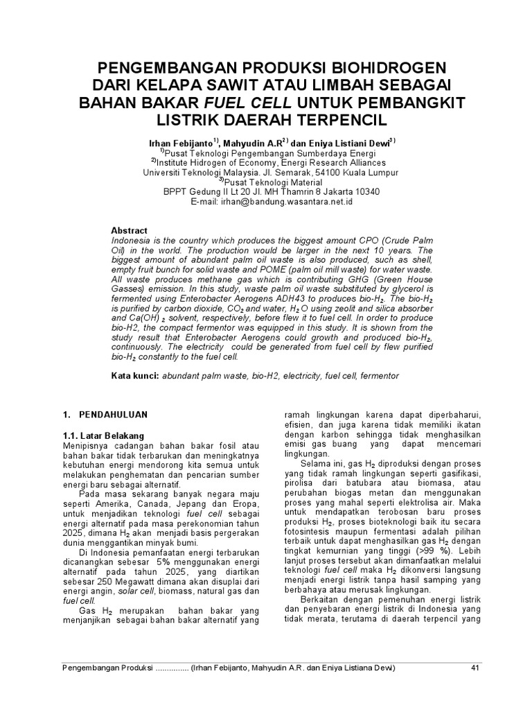 Pengembangan Produksi Biohidrogen Dari Kelapa Sawit Atau Limbah Sebagai ...