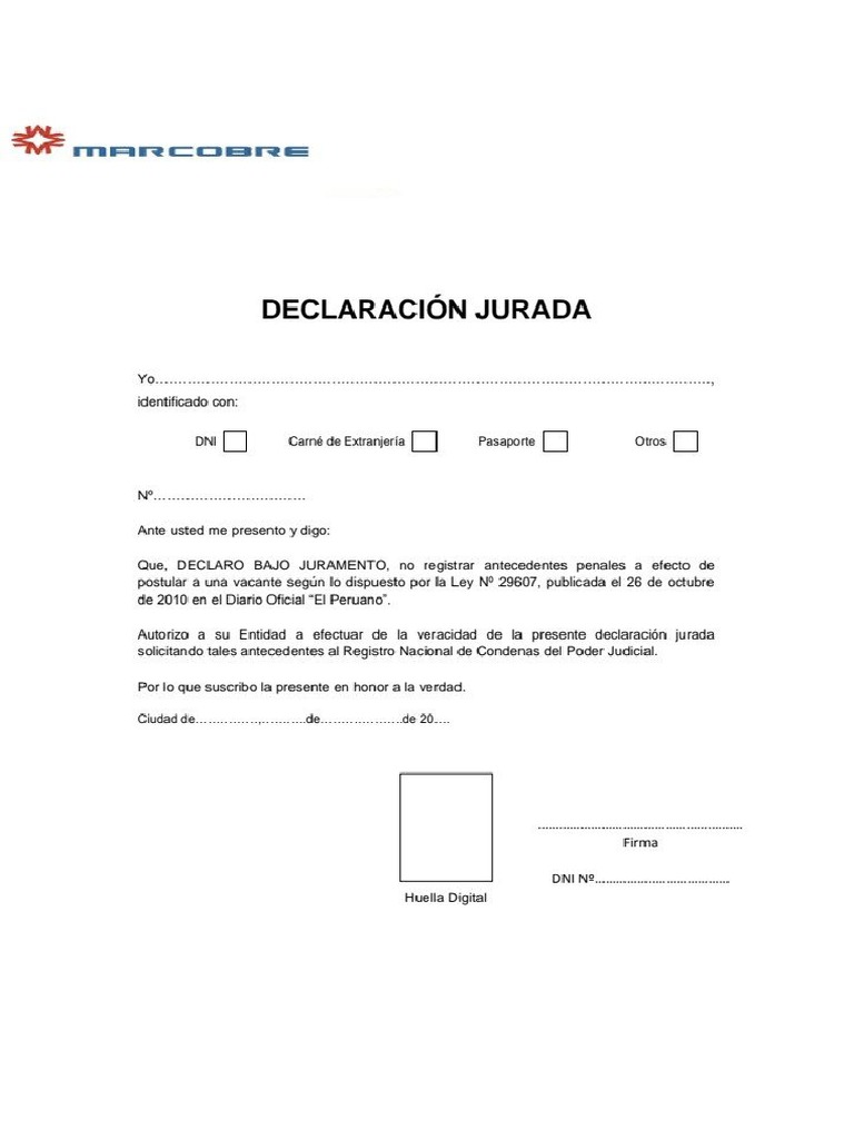 Declaración Jurada Marcobre | PDF