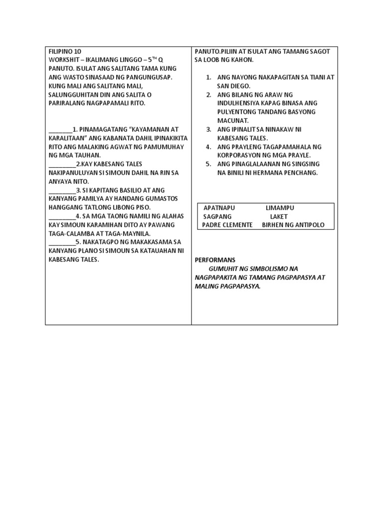 Workshit 5 Week Q 4 | PDF