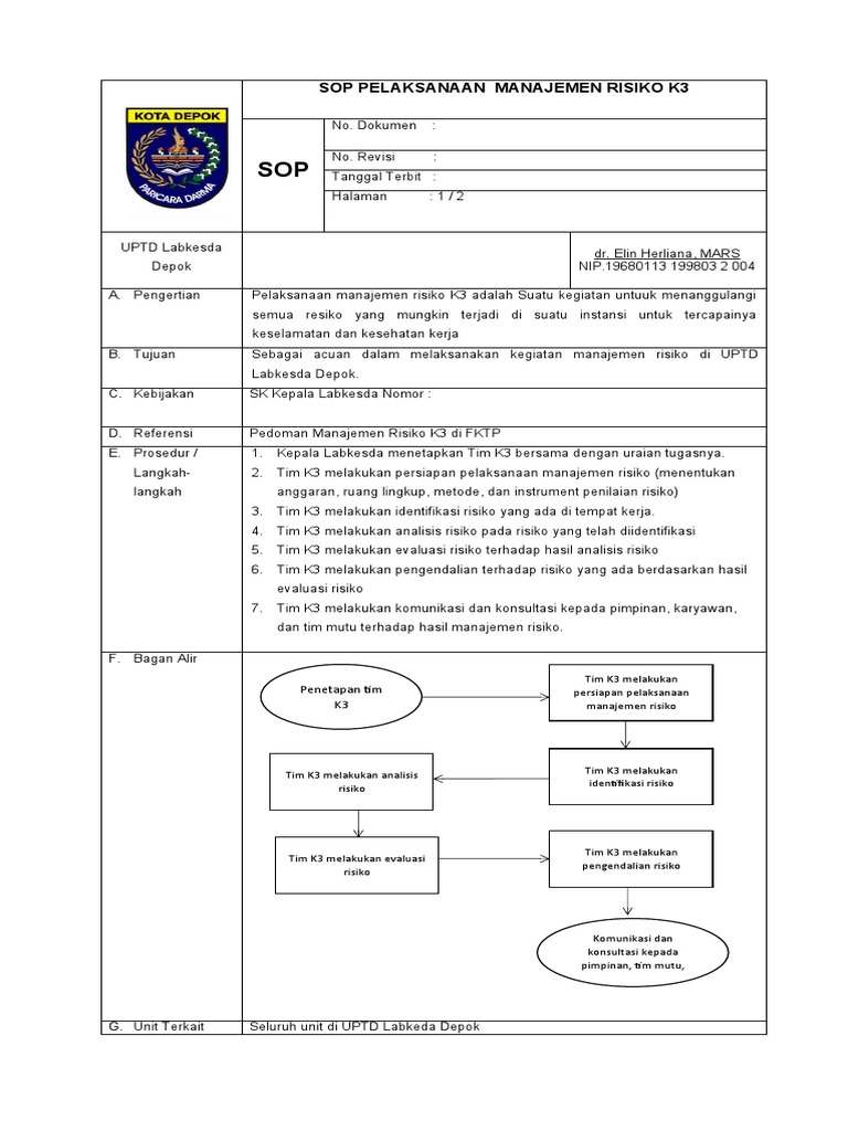 Sop Pelaksanaan Manajemen Risiko K3 | PDF