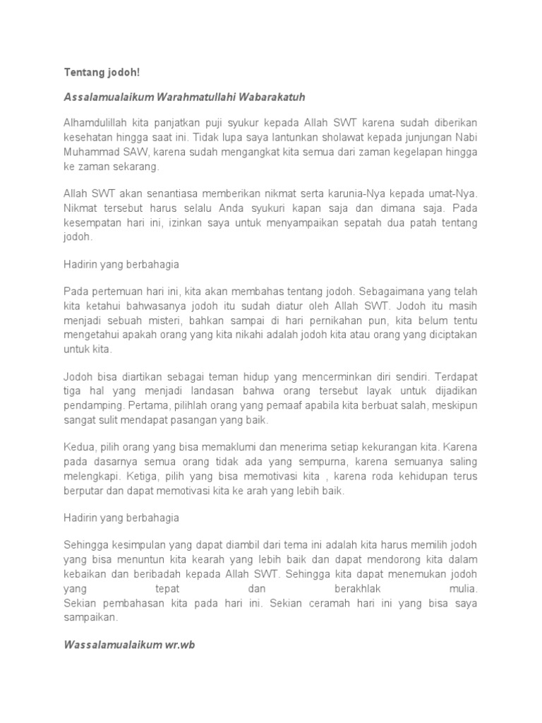 Pidato Singkat tentang Jodoh dalam Islam | PDF | Pengembangan Diri ...
