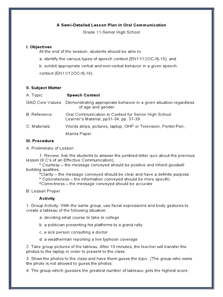 Lesson Plan For Demo | PDF | Communication | Lesson Plan
